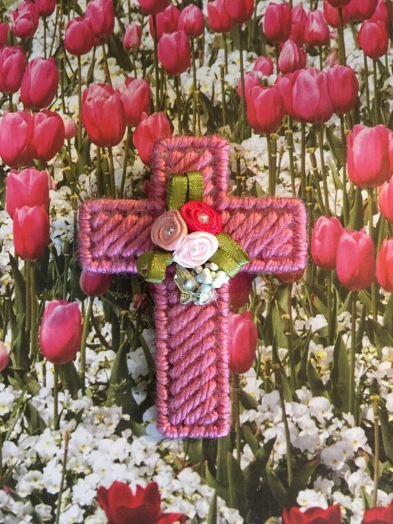 LC0005 Mauve Small Cross With Flowers and Silver Praying | Etsy