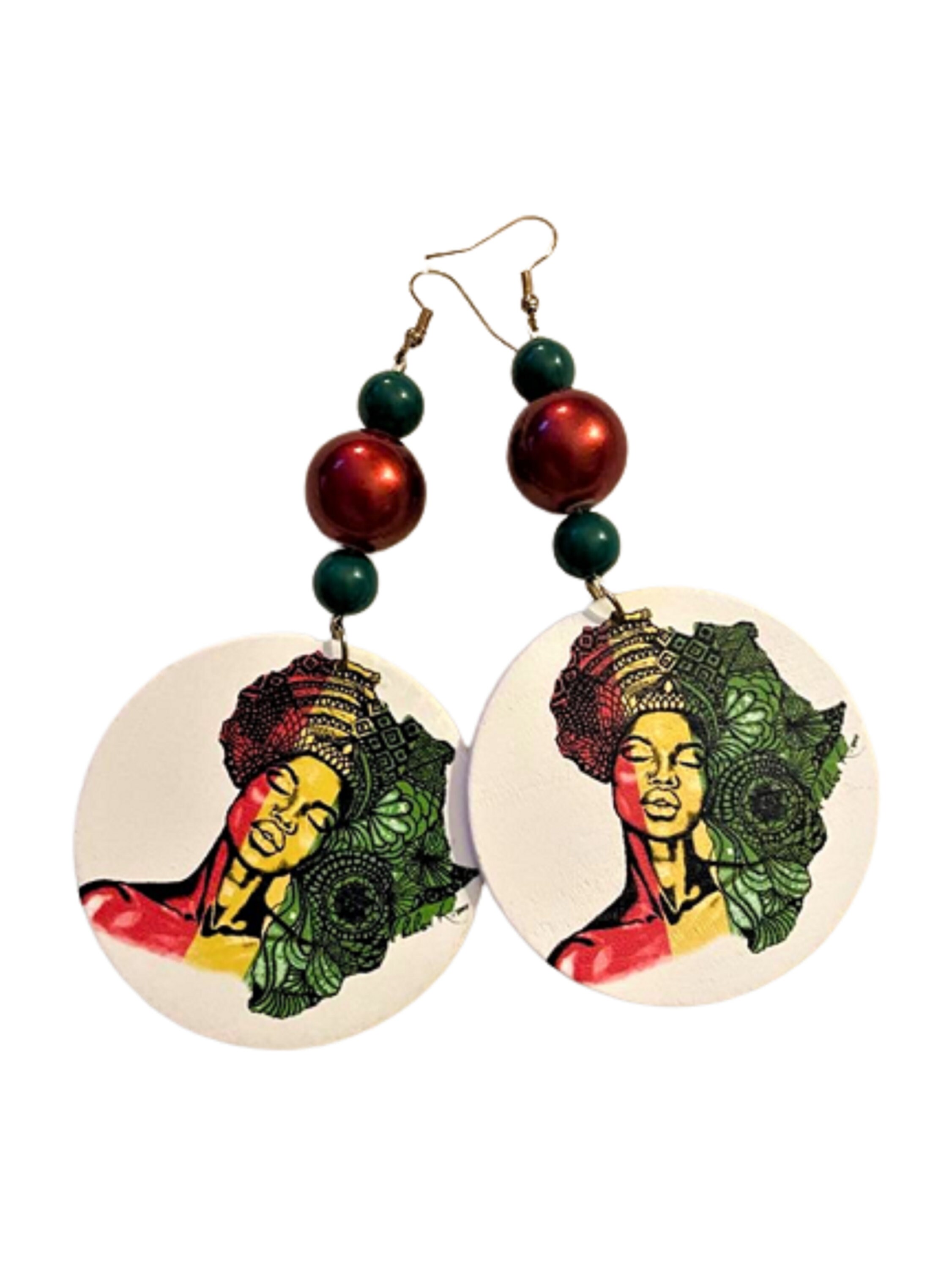 AA0376. Ellanor Round Wooden African American Ethnic Earrings - Etsy