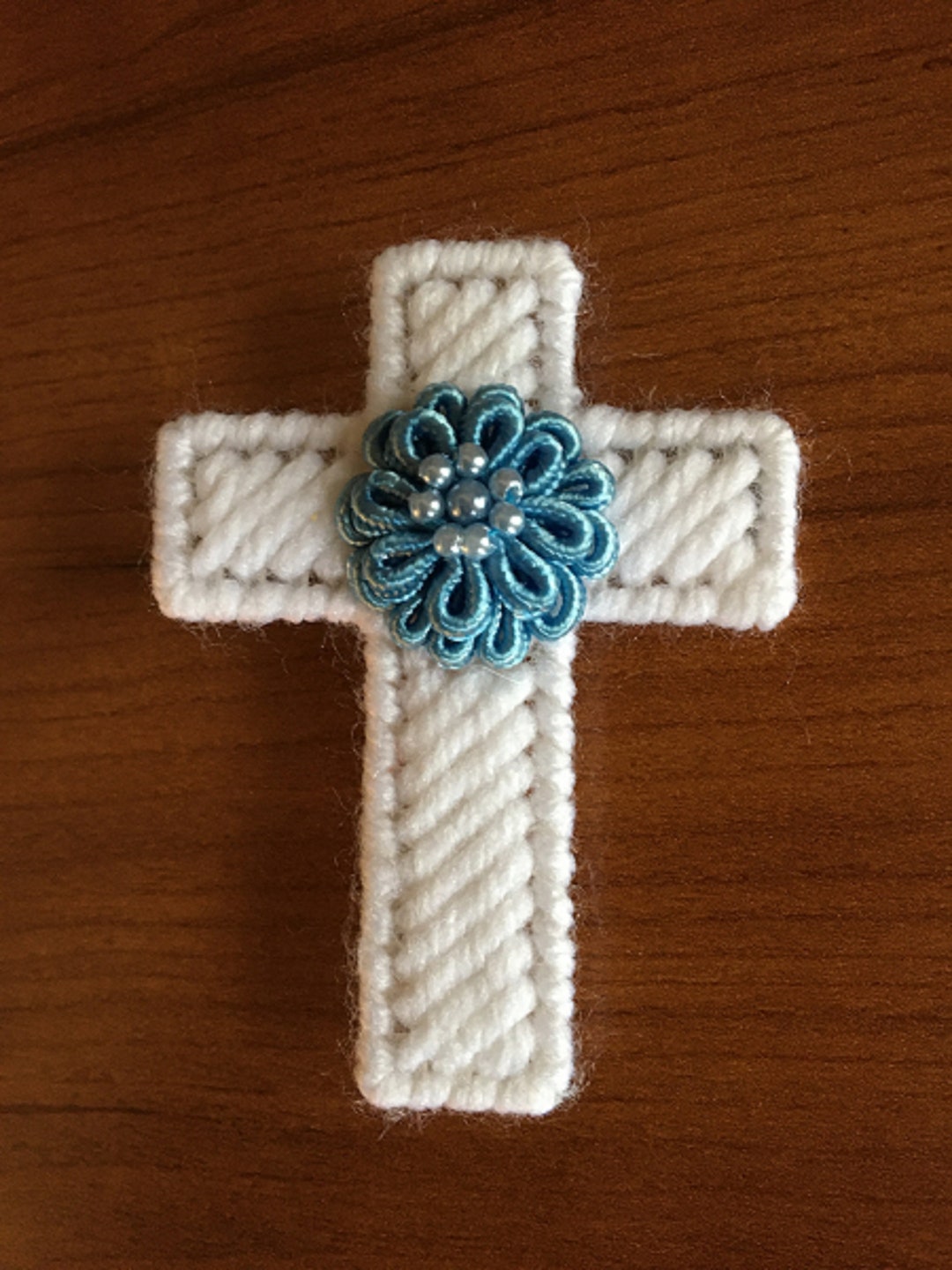 LC0012. Cross Lapel Pin White With Blue Flower - Etsy