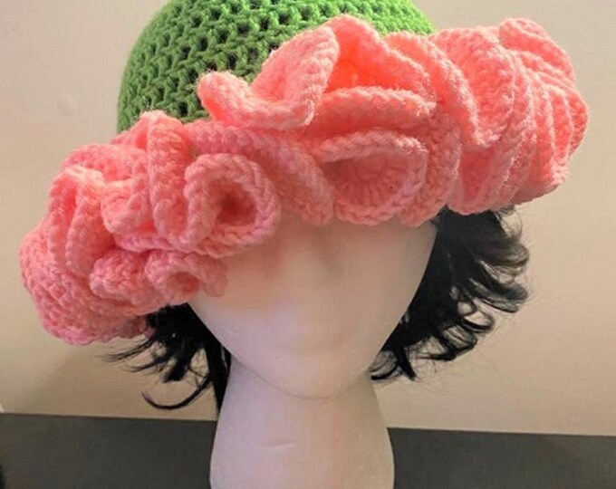 HTS0020. Green and Pink Ruffle Hat - Etsy