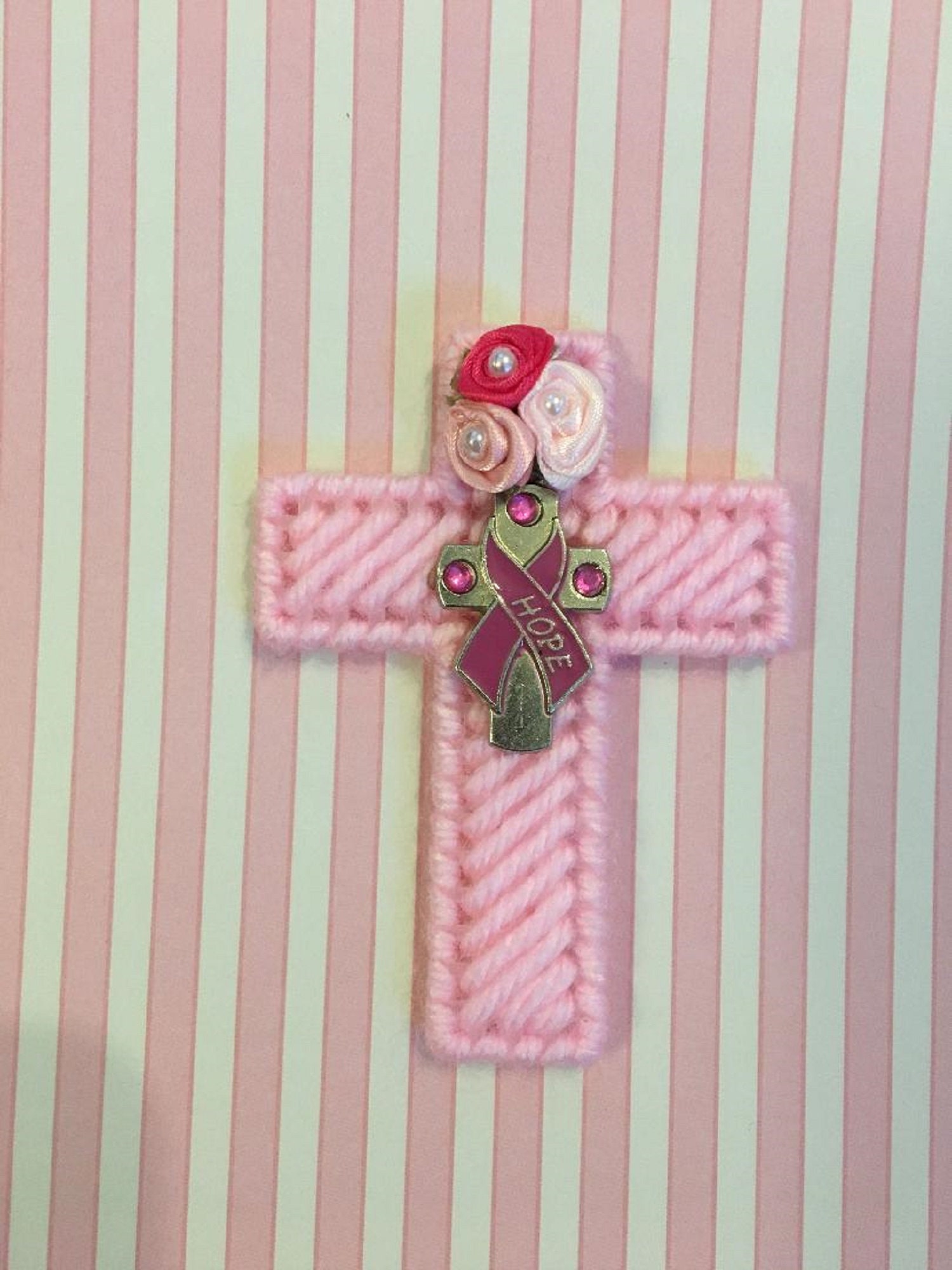 LC0020. Small Pink Awareness hope Cross With Flowers - Etsy