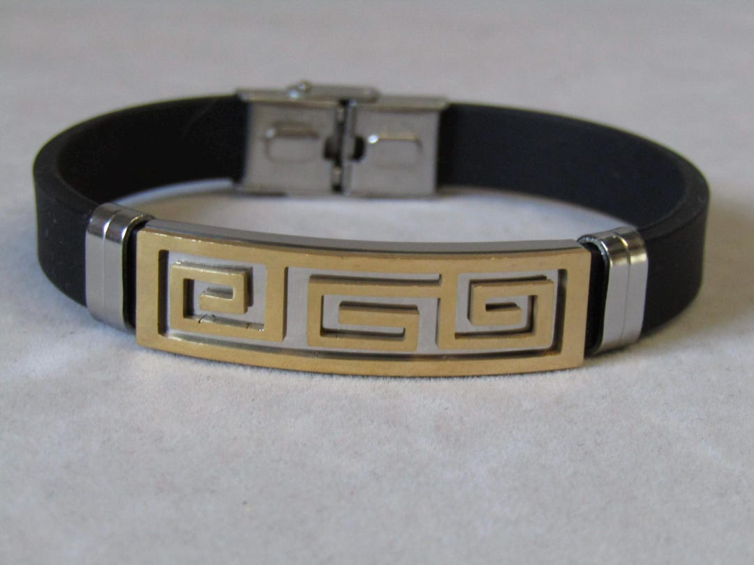 Greek Key Strap Bracelet Gold and Silver Greek Key Bracelet, Black ...