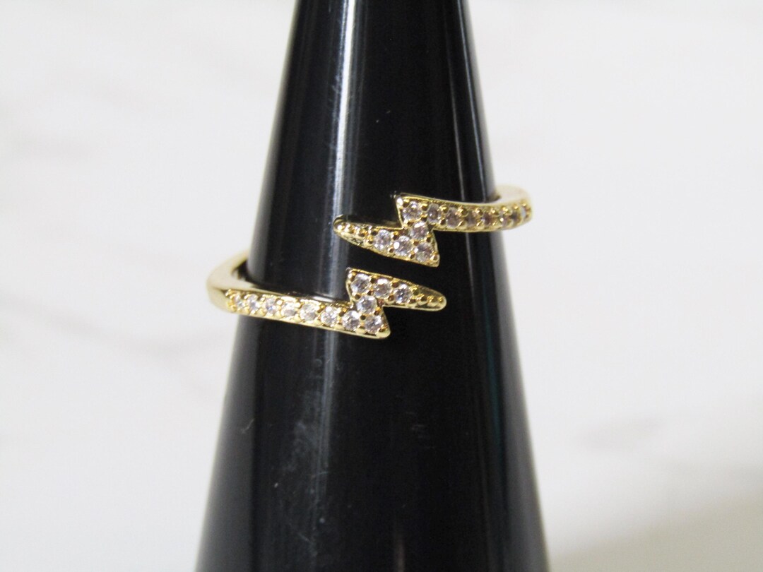Lightning Strike Ring, 18k Gold Ring, Cubic Zirconia Ring,open Ring, Band Ring, Thunderbolt Ring ...