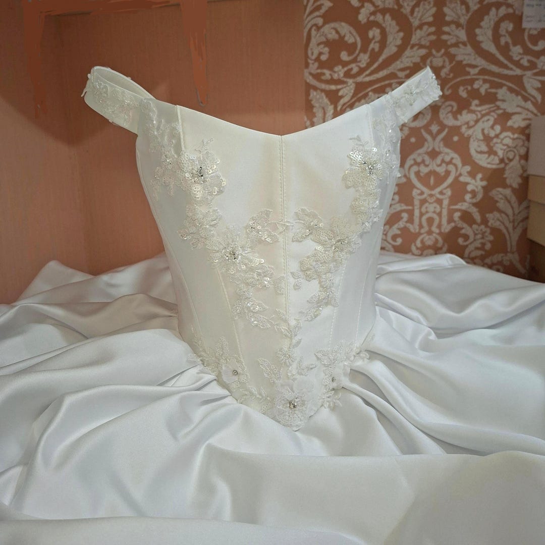 Renaissance Satin Wedding Dress, Fairy Ball Gown With Lace Corset, Slit ...