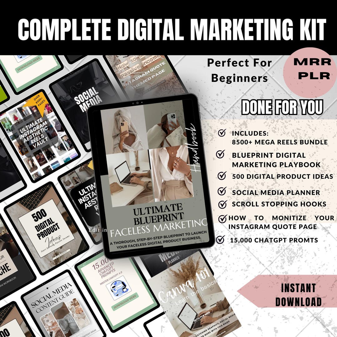 Complete Digital Marketing Kit MRR PLR Products, Faceless Marketing ...
