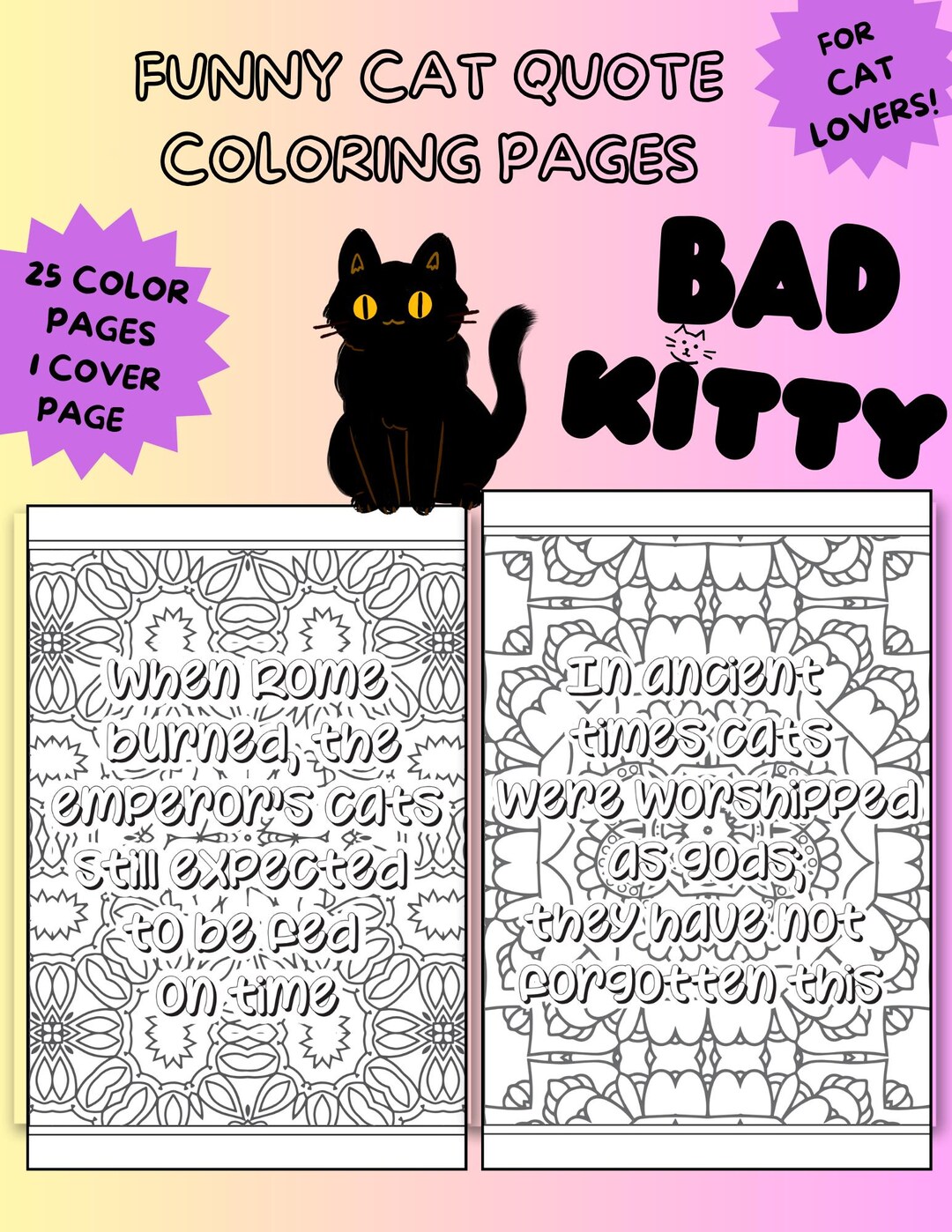 Funny Cat Quote Digital Coloring Pages for Kids and Adults - Etsy