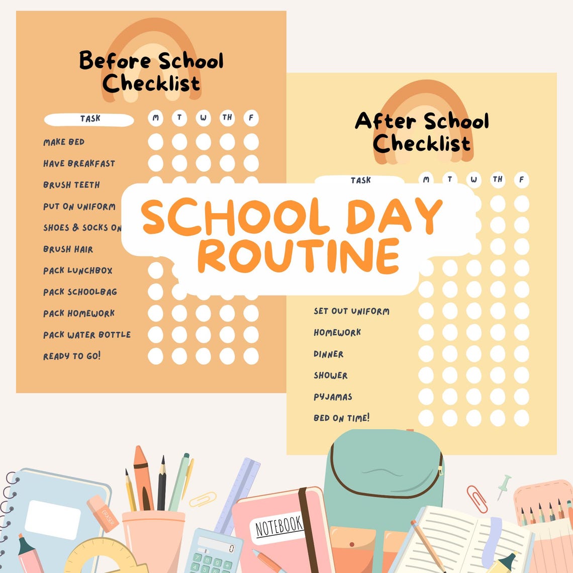 School Day Routine for Kids - Printable Before & After Checklist - Etsy