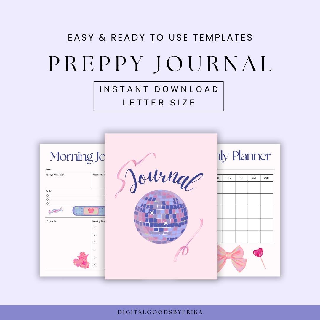 Preppy Digital Journal 11-page Printable Set Morning & Daily Journal ...