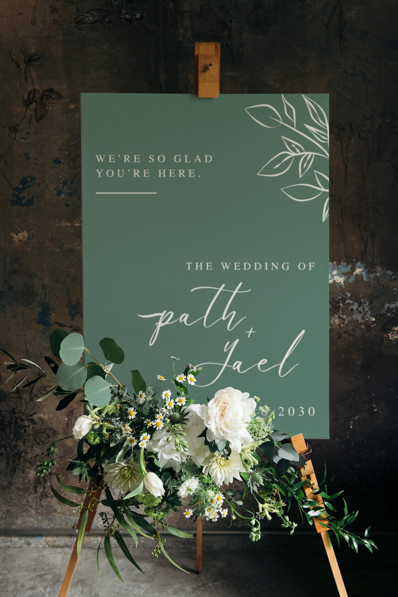 Sage Leaf Modern Wedding Sign | Welcome to Our Wedding, Elegant DIY ...
