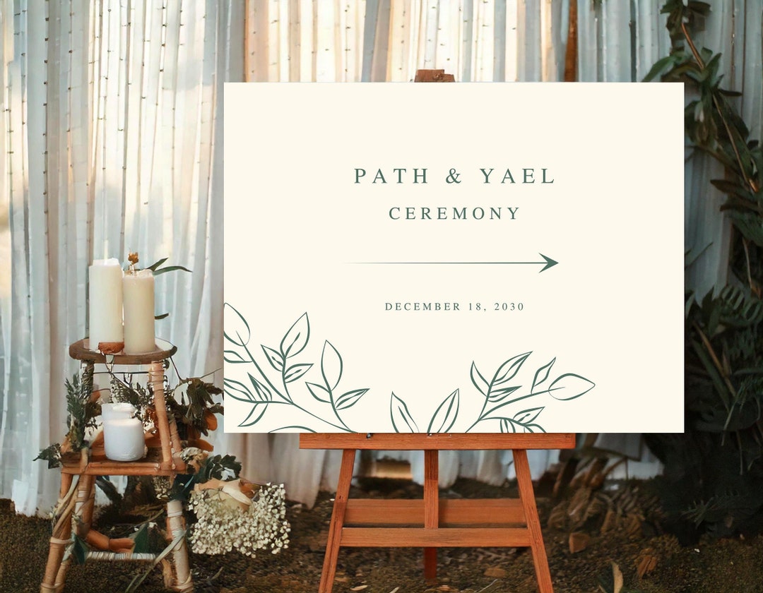 Sage Green Wedding Direction Sign Template: Modern Leaf Design (digital ...