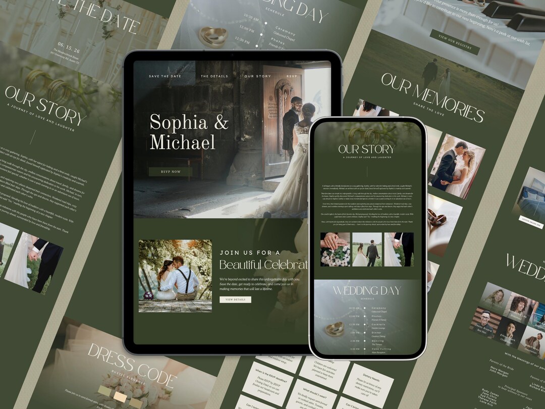 Rustic Sage Wedding Website Template: Editable Canva Design (digital ...