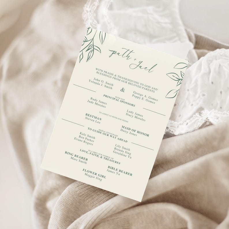 Wedding Entourage Template | Canva Editable Sage Leaf Wedding, DIY ...