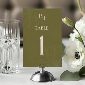 Minimalist Table Number Template Canva Editable Olive Floral Table ...