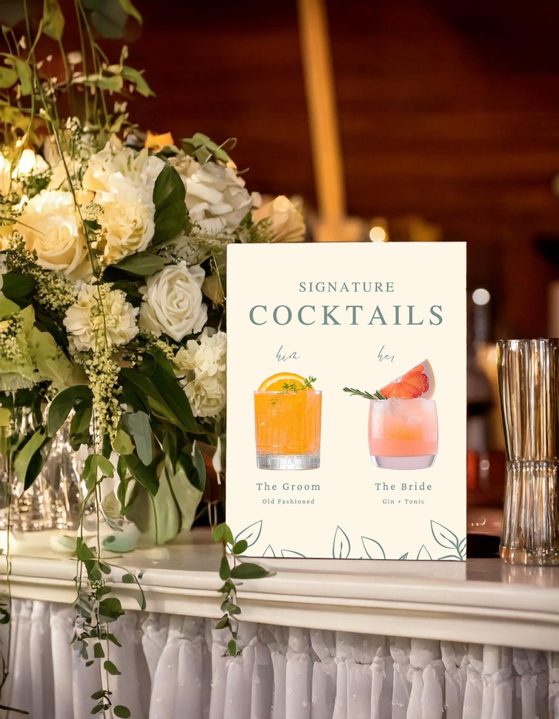 Editable Signature Cocktails Wedding Sign Template (digital) - Etsy