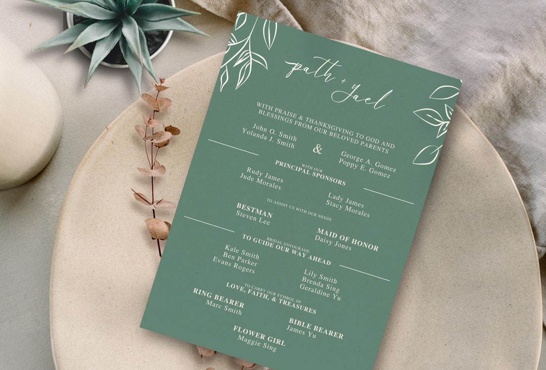 Wedding Entourage Template | Canva Editable Sage Leaf Wedding, DIY ...