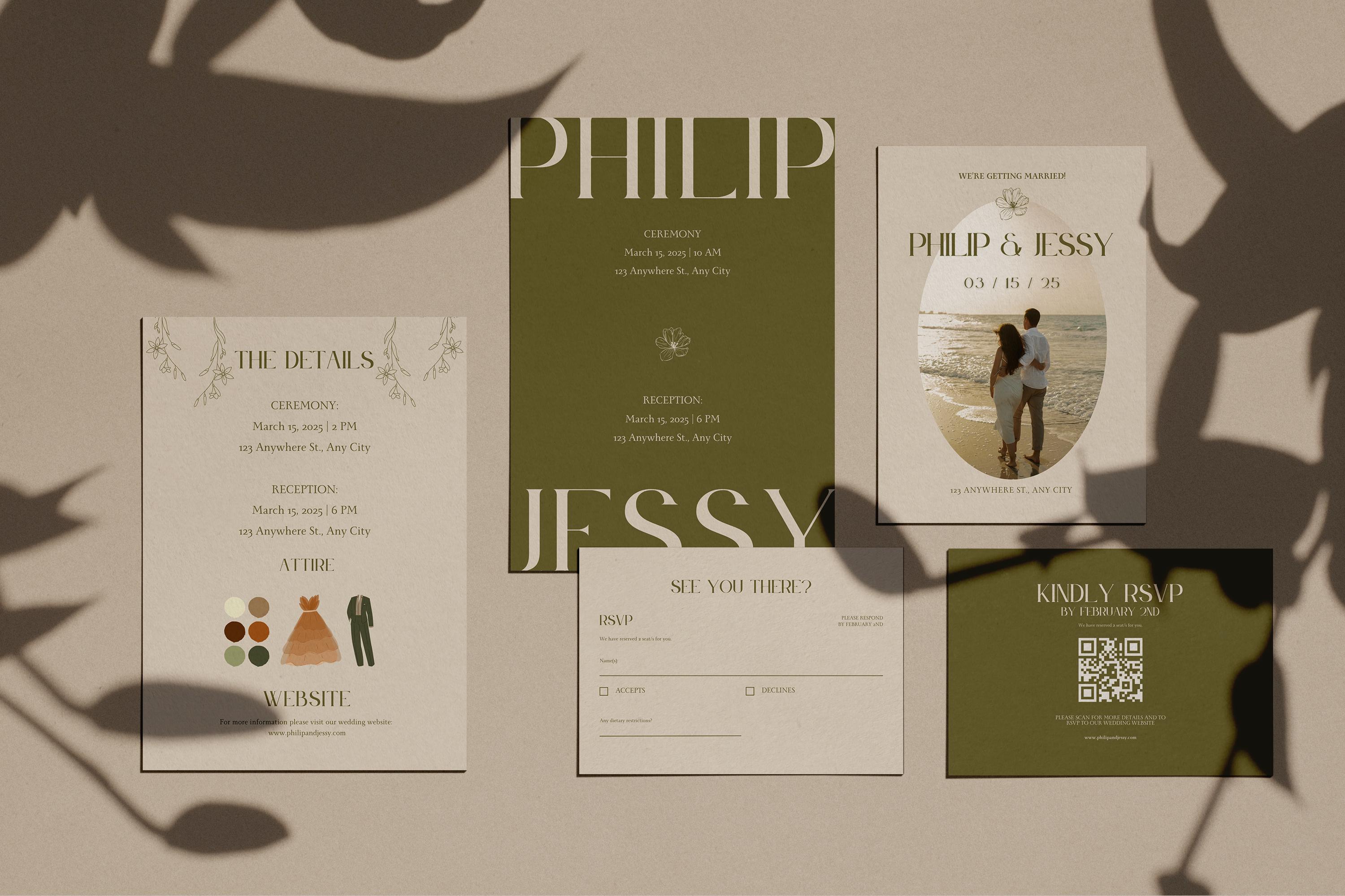 Olive Floral Essential Bundle | DIY Wedding Invitation, Minimalist ...
