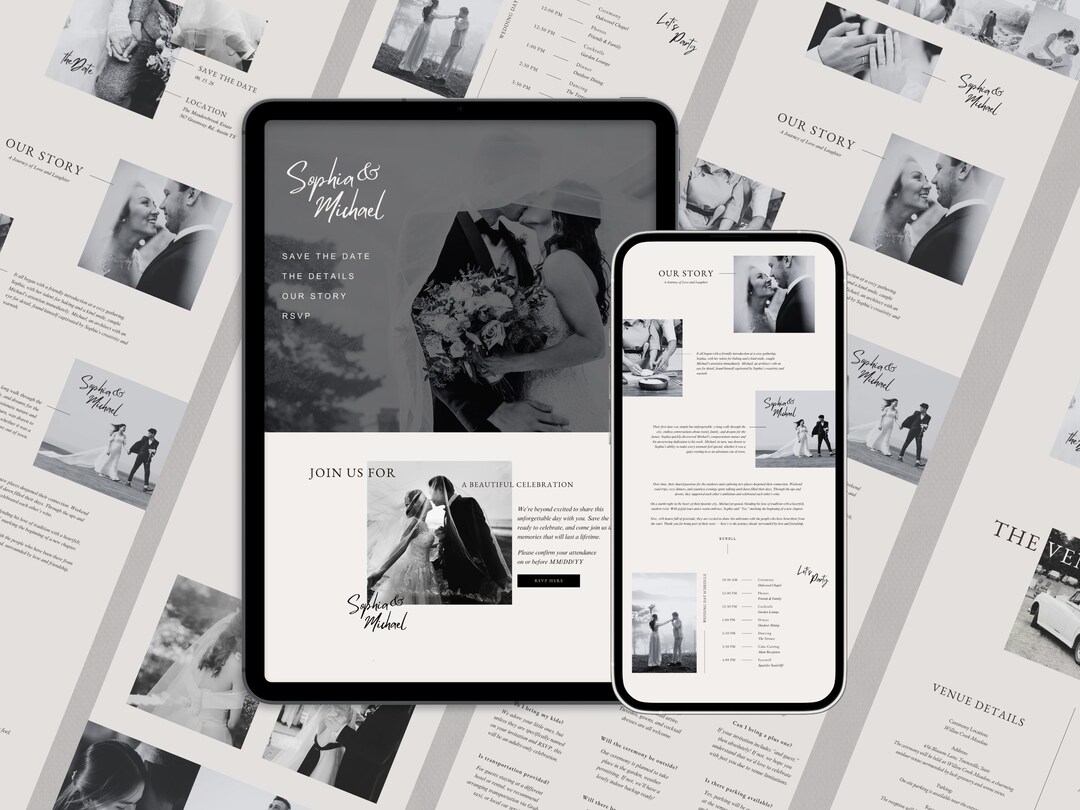 Classic Monochrome Canva Wedding Website Template | Editable RSVP ...