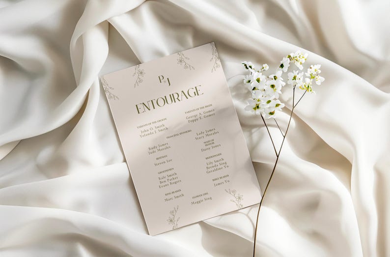 Olive Floral Wedding Entourage Template: Editable Canva Design (digital ...