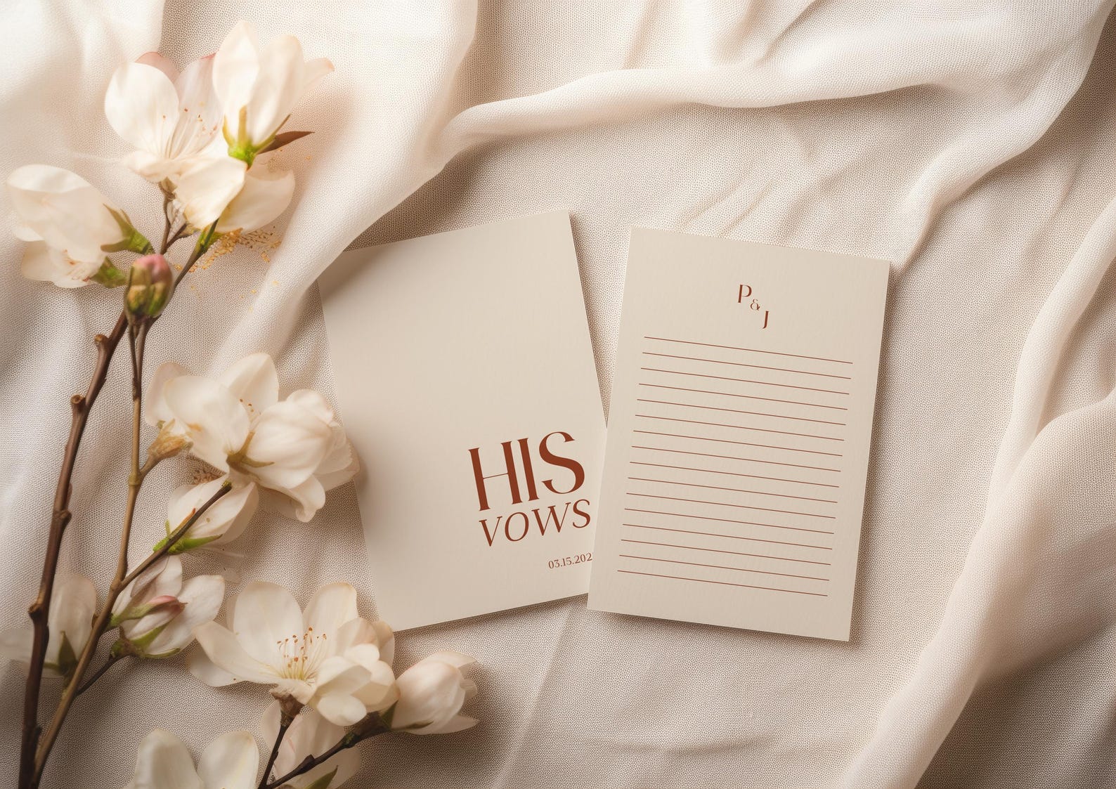 Minimalist Wedding Vow Cards Template | DIY Terracotta His and Her Vow ...