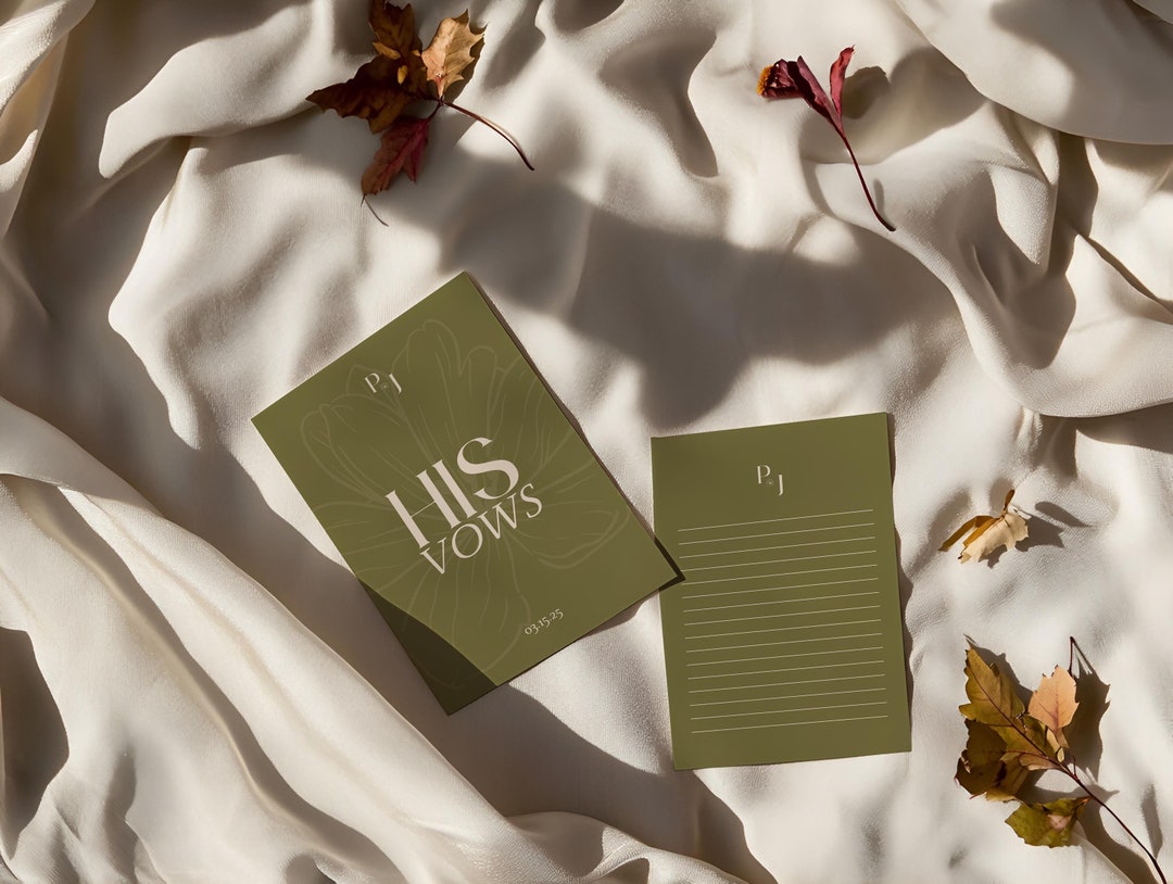 Modern Wedding Vow Cards Template | DIY Olive Floral His and Her Vow ...