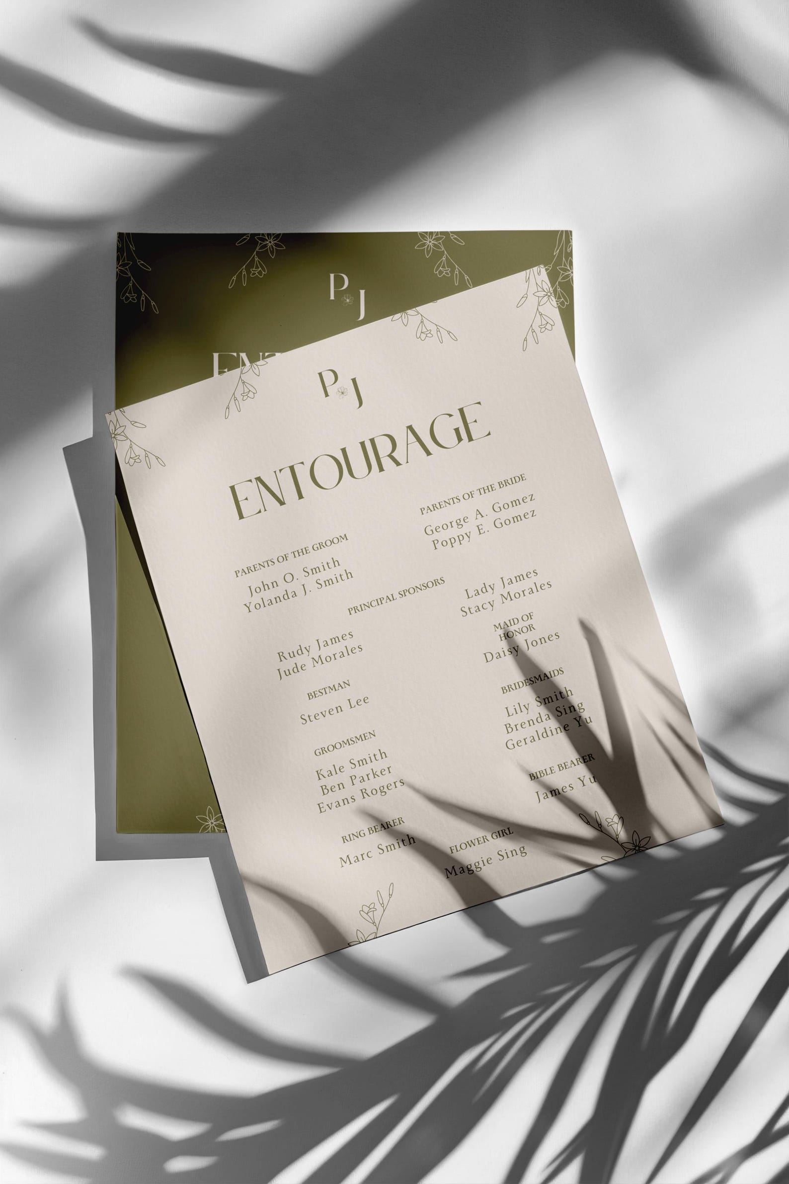 Olive Floral Wedding Entourage Template: Editable Canva Design (digital ...