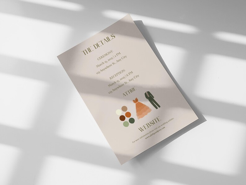 Elegant Wedding Details Card Template: Olive Reception, Accommodation ...