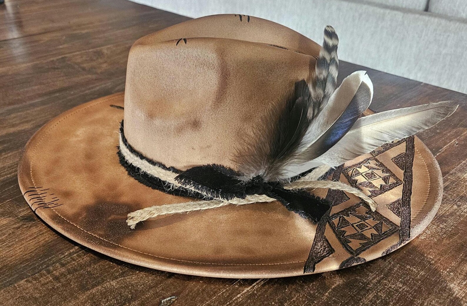 Custom Order Burned Aztec Hat With Brand - Etsy