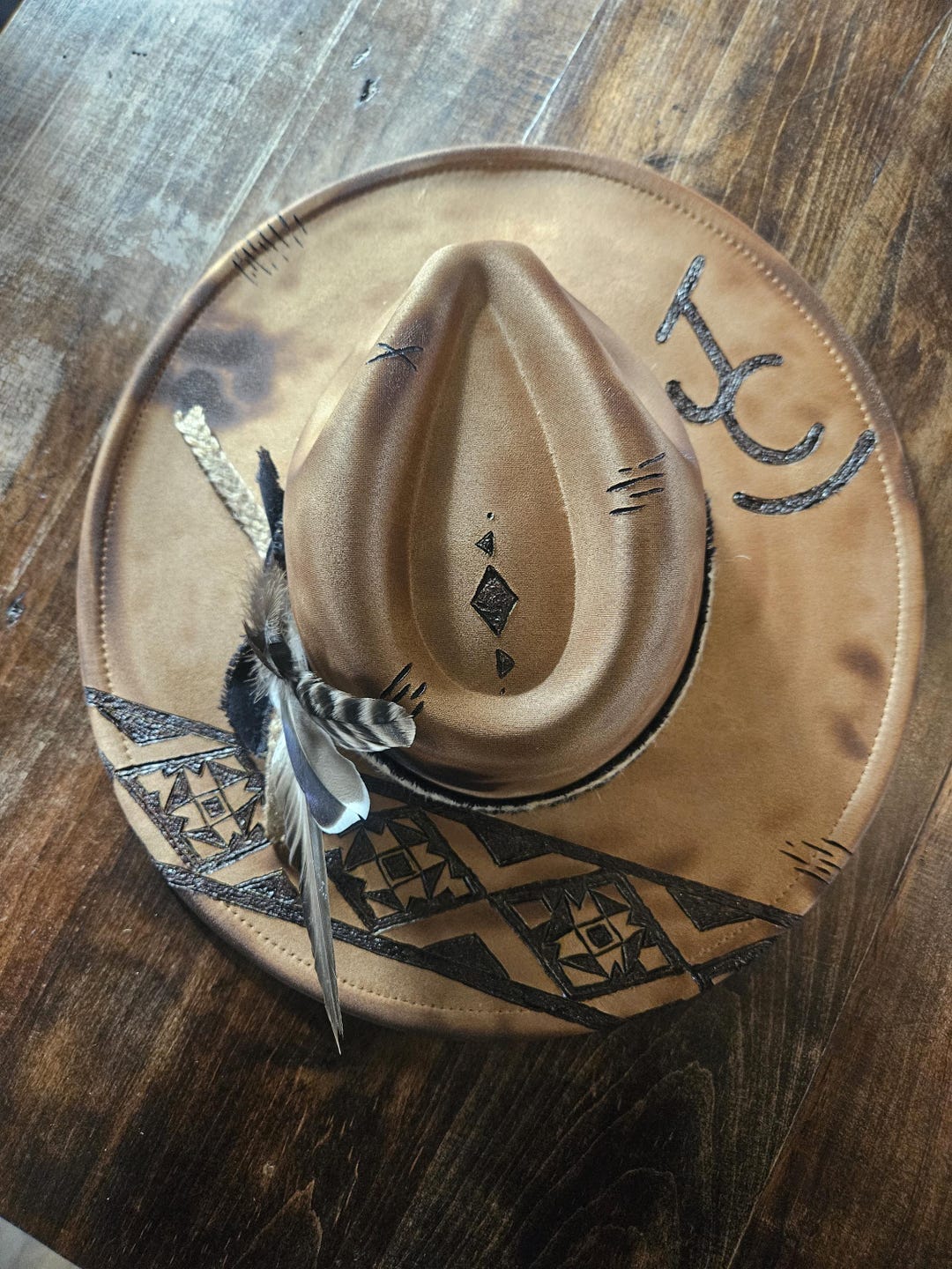 Custom Order Burned Aztec Hat With Brand - Etsy