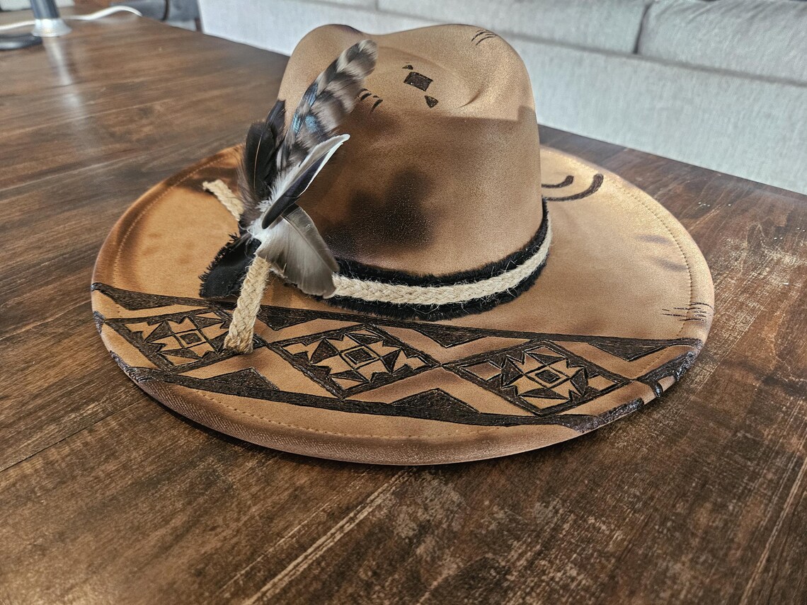 Custom Order Burned Aztec Hat With Brand - Etsy