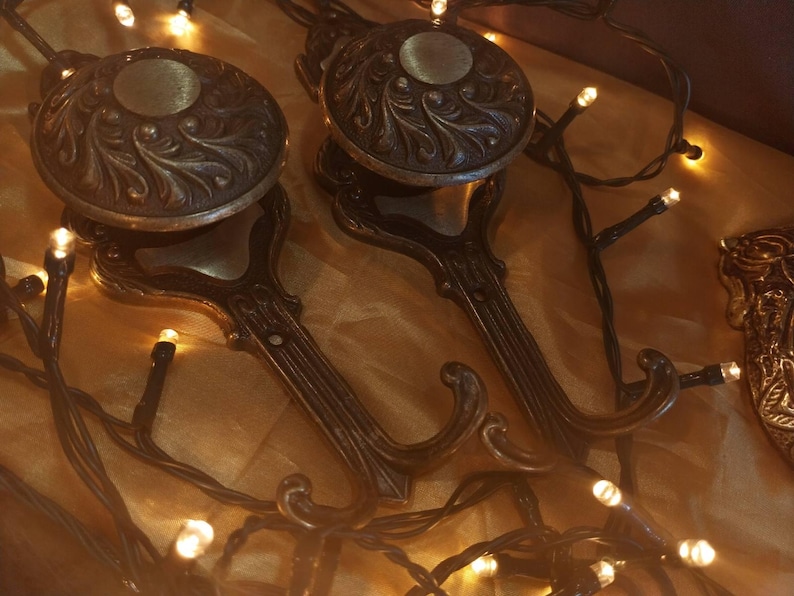 Vintage Cast Bronzed Metal Double Coat Hooks – Ornate Art Deco Entryway ...
