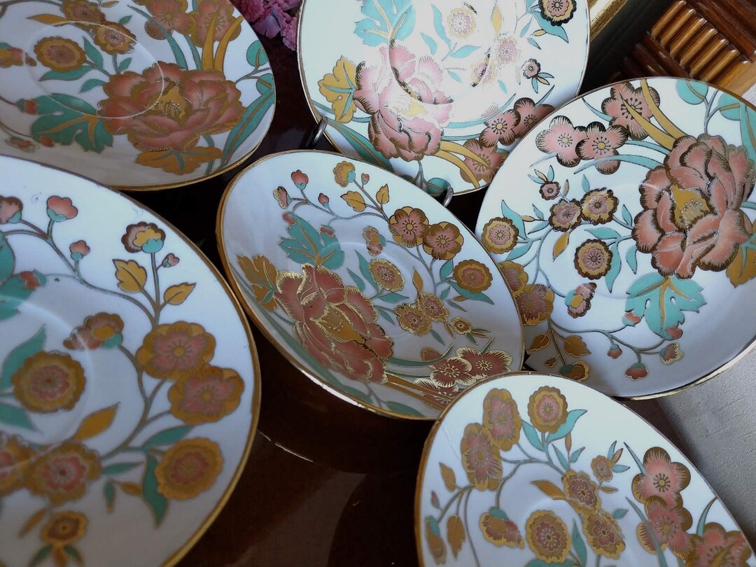 Asian Porcelain Dessert Plates - Gold Gilt Floral Design - Set of 6 ...