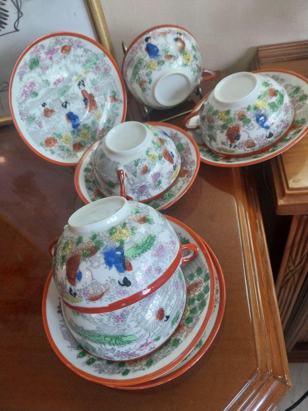 Antique Kutani Geisha Tea Set: Japanese Eggshell Porcelain, Meiji Era ...