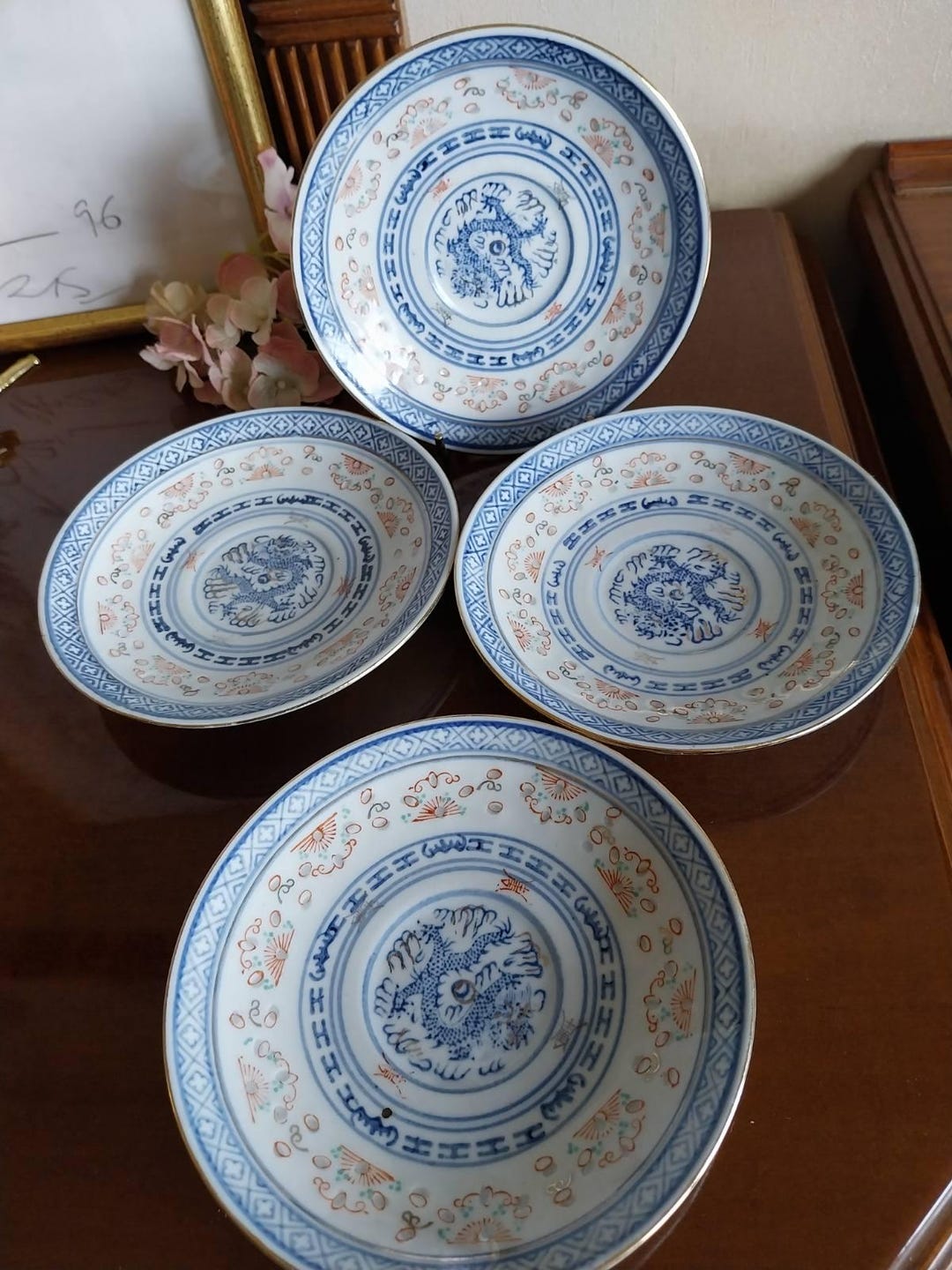 Set of 4 Chinese Dragon Plates/oriental Kitchen Set/chinese Blue and ...
