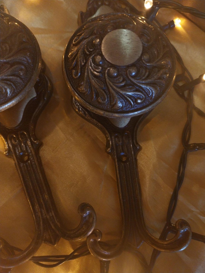 Vintage Cast Bronzed Metal Double Coat Hooks – Ornate Art Deco Entryway ...