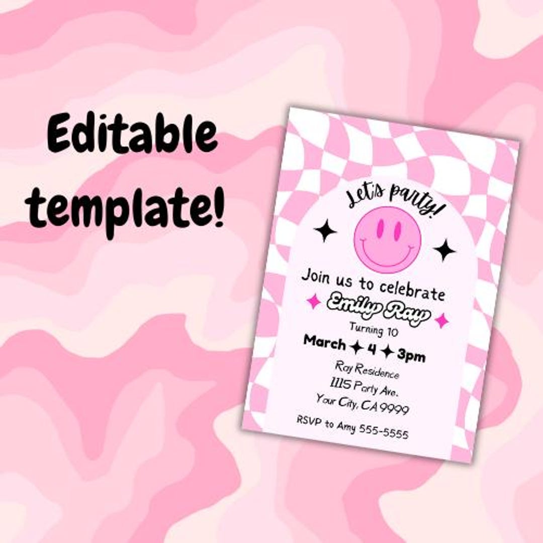 Cute Aesthetic Birthday Party Invitation Editable Template Digital ...