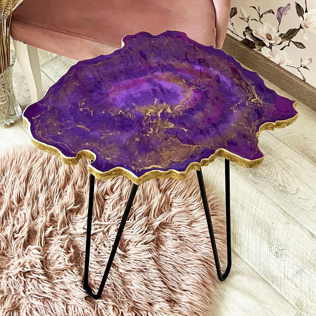 Purple Epoxy Table, Resin Side Table, Unique Decor, Personalized Home ...