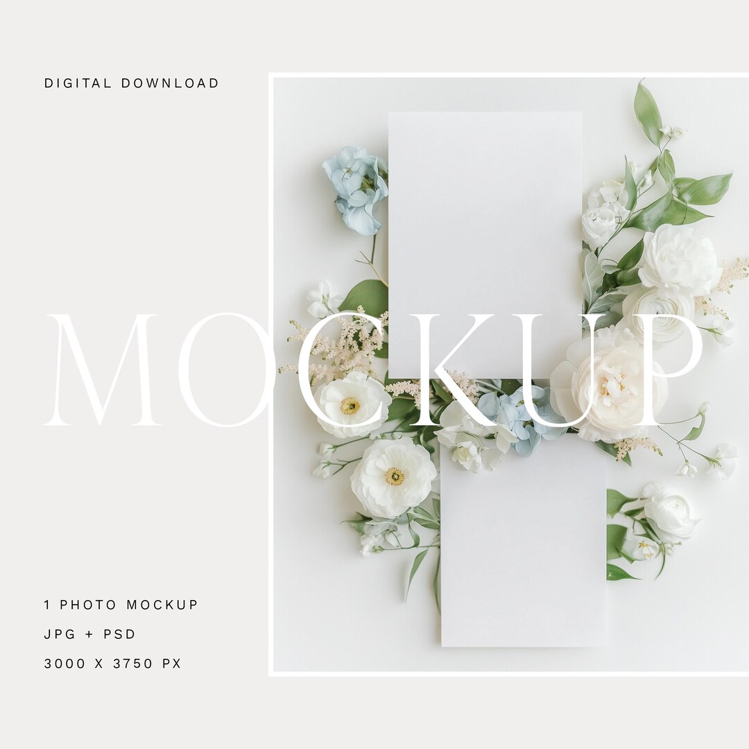 Dusty Blue Wedding Invitation Mockup, Beach Card Mockup, Blank 5x7 Card ...