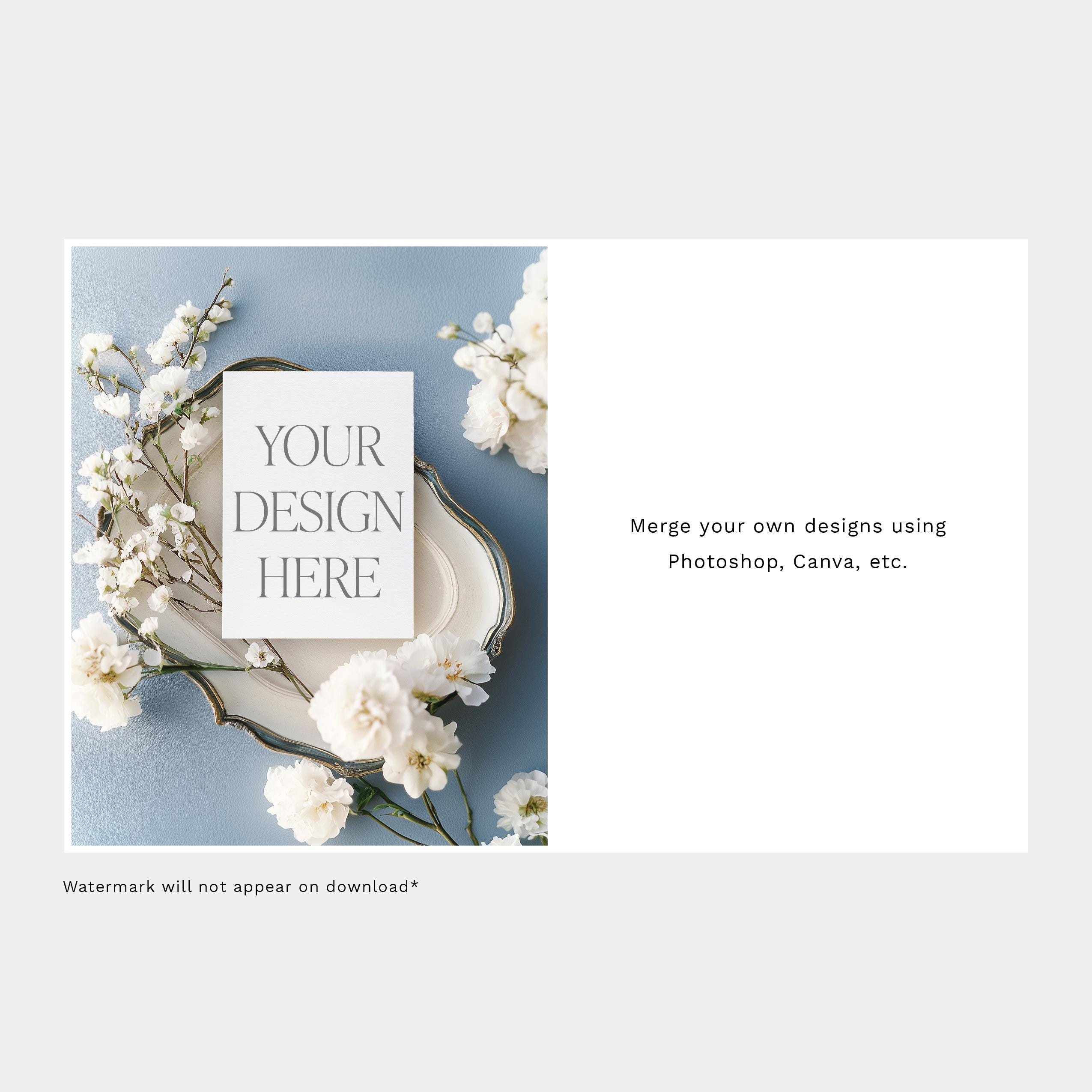 Dusty Blue Card Mockup, Wedding Invitation Mockup, Blank 5x7 Mockup ...