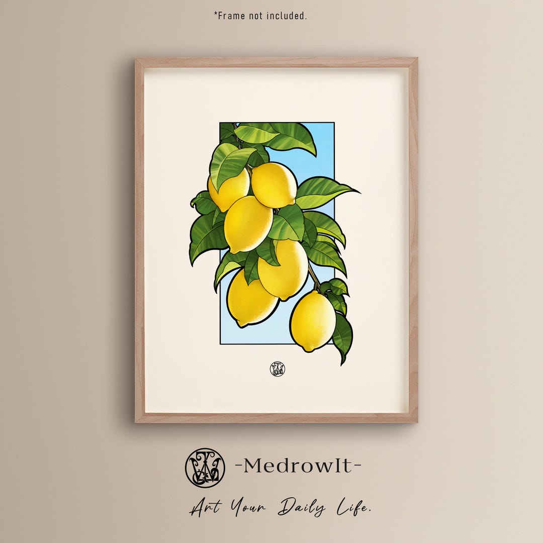 Lemon Tree Art Print – Gift Idea Hand-drawn Citrus Kitchen Wall Decor ...