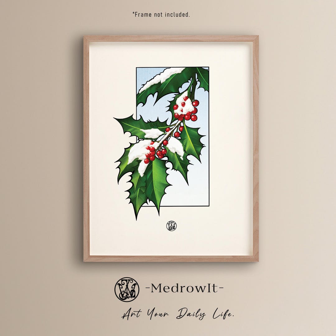 Vintage-inspired Holly Art Print Christmas Gift Hand-drawn Illustration ...