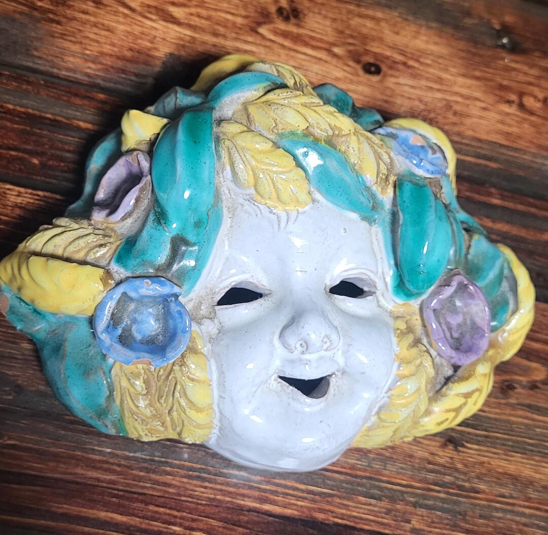 Vintage Italian Pottery Bacchus Mask Majolica Wall Hanging - Etsy