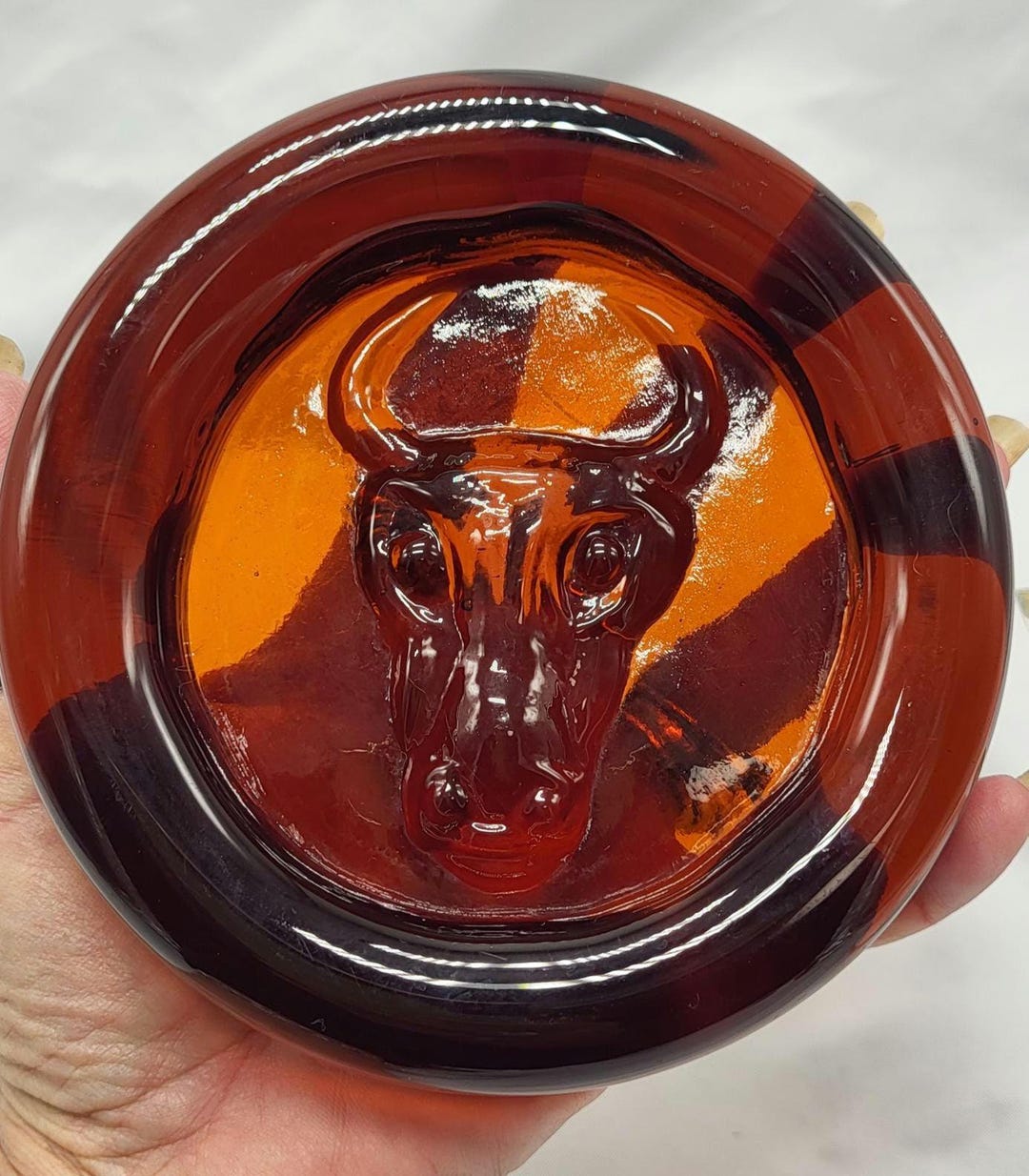 Large Erik Hoglund Kosta Boda Bull Trinket Dish Amber Glass - Etsy