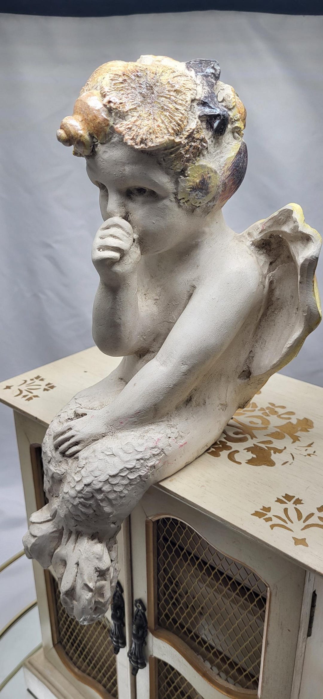 Vintage 1999 R. Shipman Baby Mermaid Cherub Shelf Sitter Seashells ...