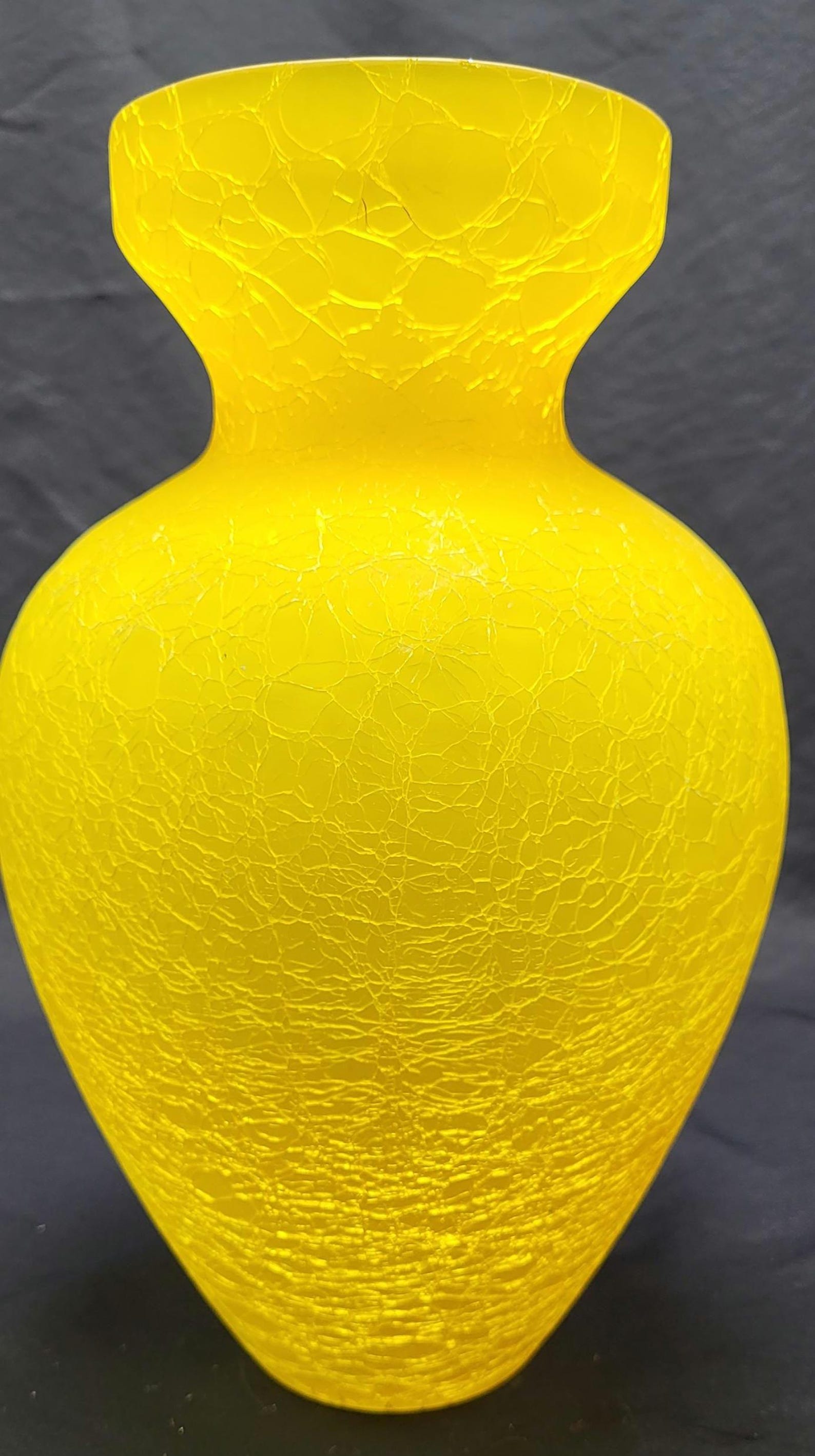 Large Yellow Vintage Crackle Satin Glass Vase Frosted - Etsy