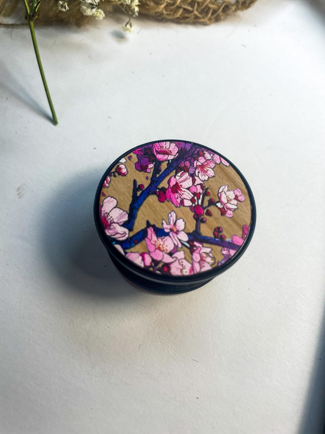 Sakura Tree Pink Flowers Anime Japanese Hand-painted Wooden Pop Socket ...