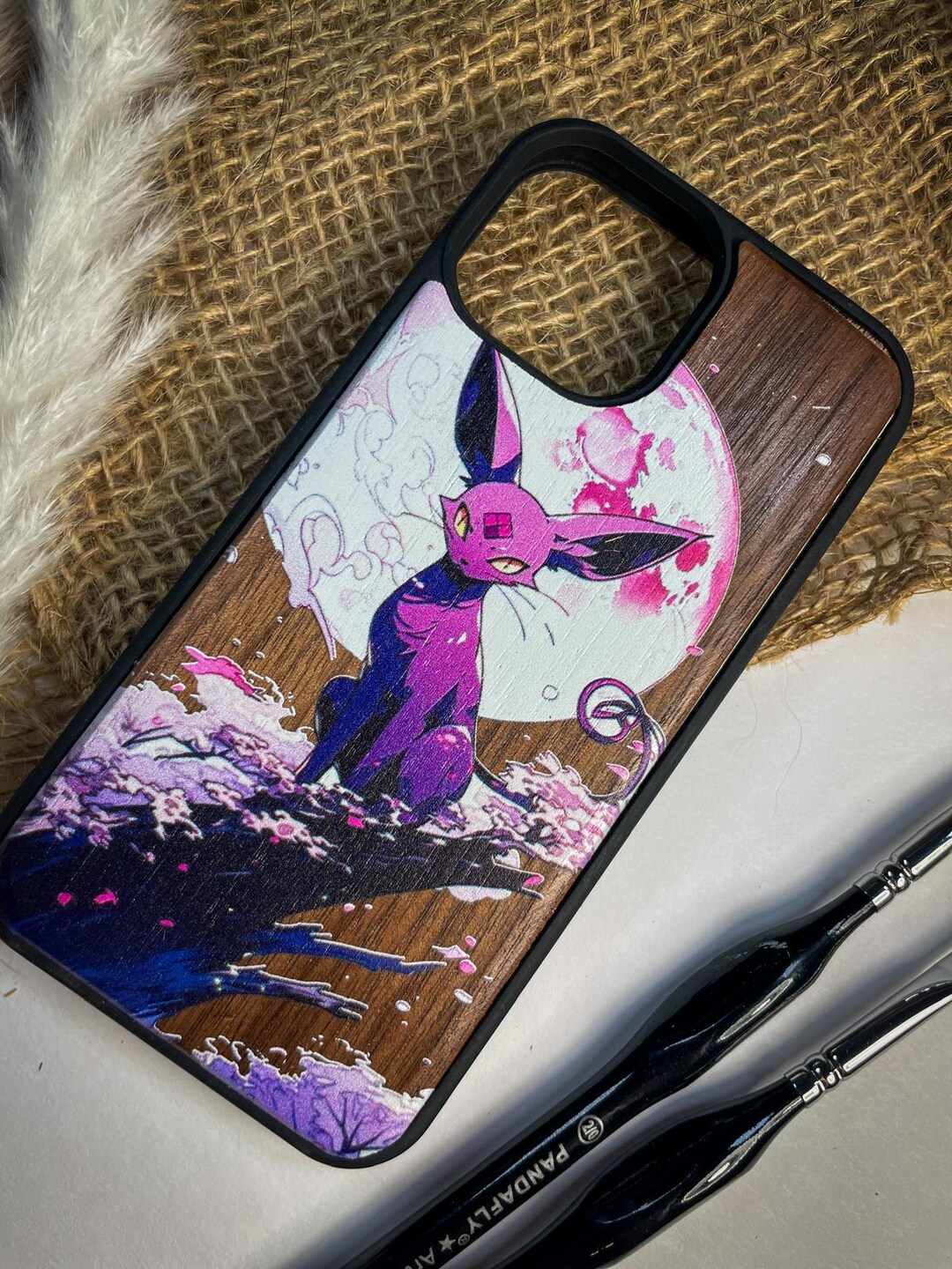 Espeon Japanese Anime Shadow Cat Night Card Game Wood Phone Case for ...