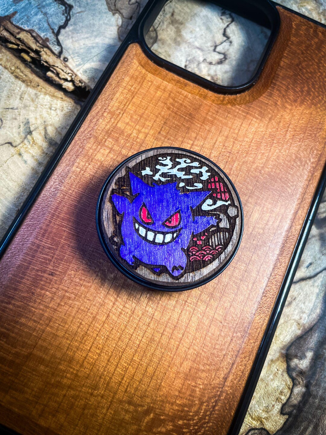 Ghost Anime Monster Hand-painted Wooden Pop Socket | Unique Phone Grip ...