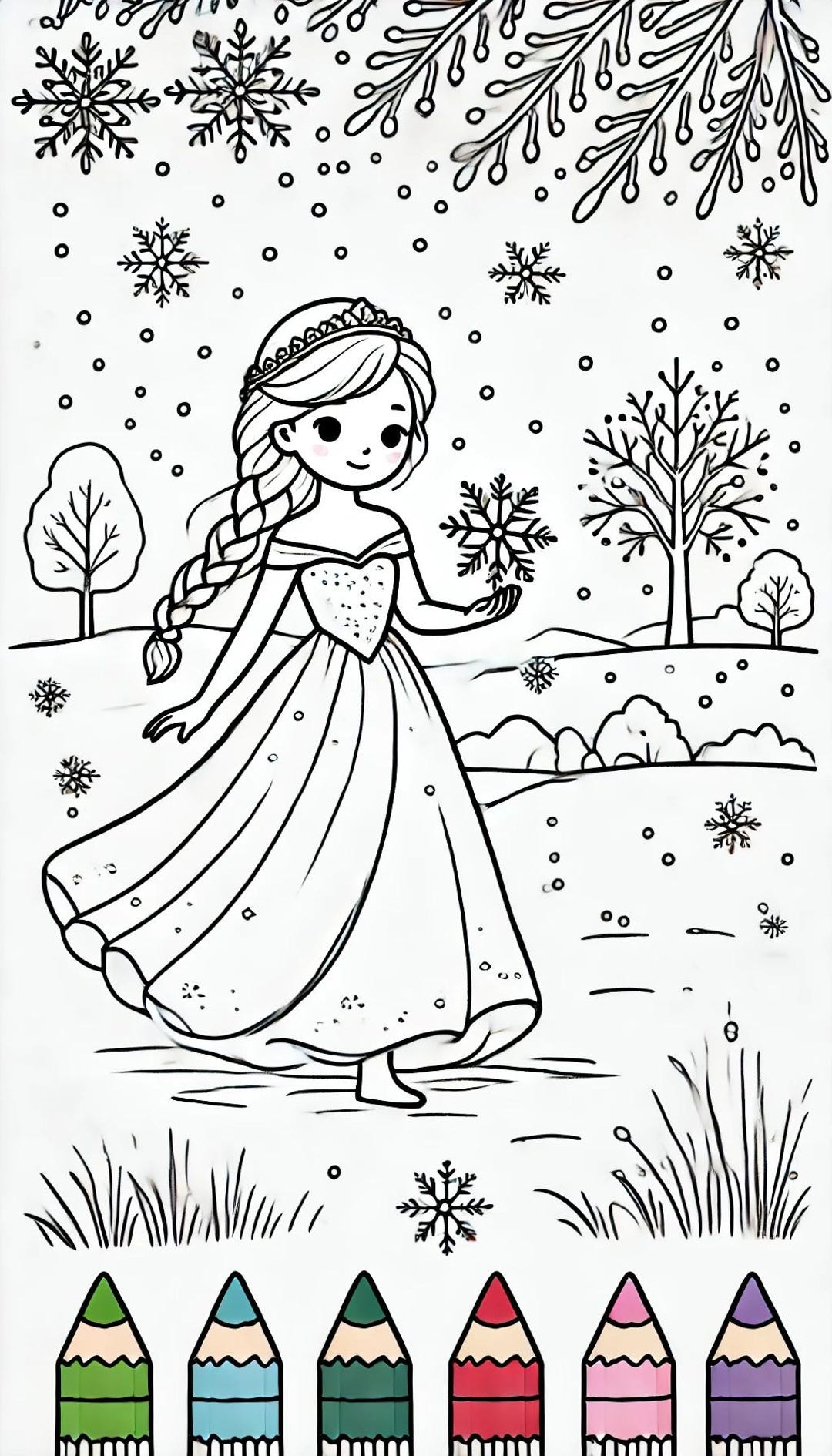 Coloring Pages, Ice Princess, Coloring Page - Etsy