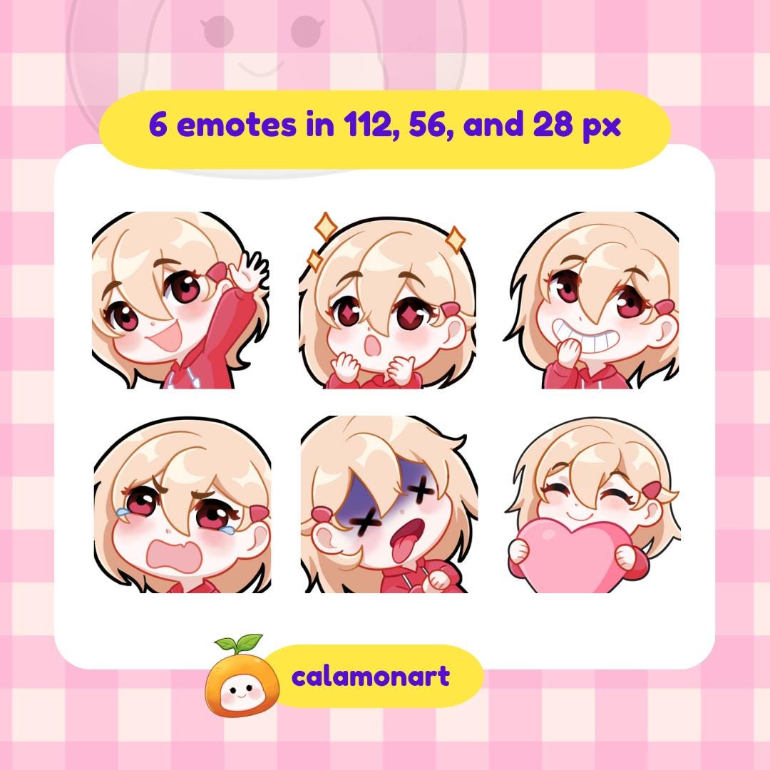 6 Chibi Girl Blonde Short Hair Emote Pack / Twitch Emotes Pack/ Emoji ...