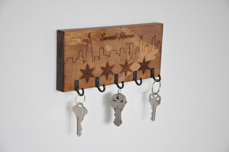 Sweet Home Chicago Skyline Wood Key Holder - Etsy